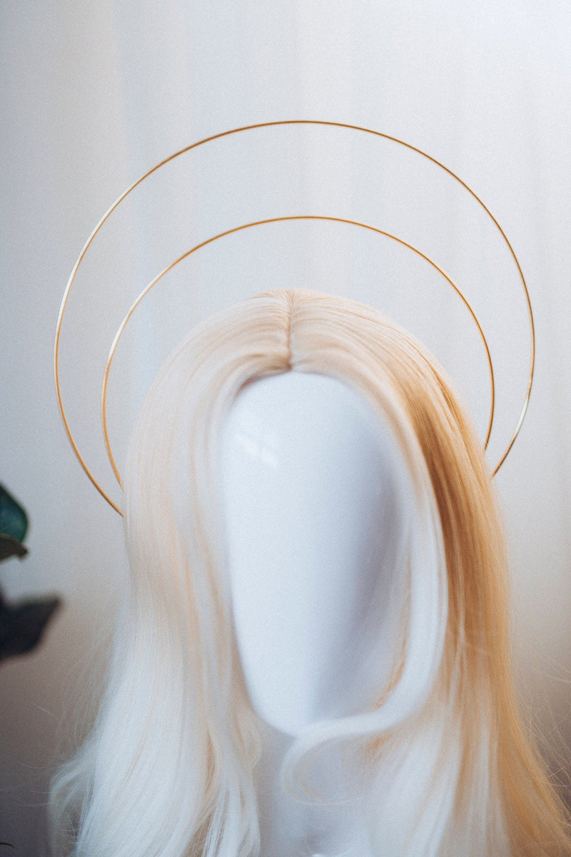 Gold Wire Double Halo Crown Minimal Goddess Headpiece Celestial Weddin ...