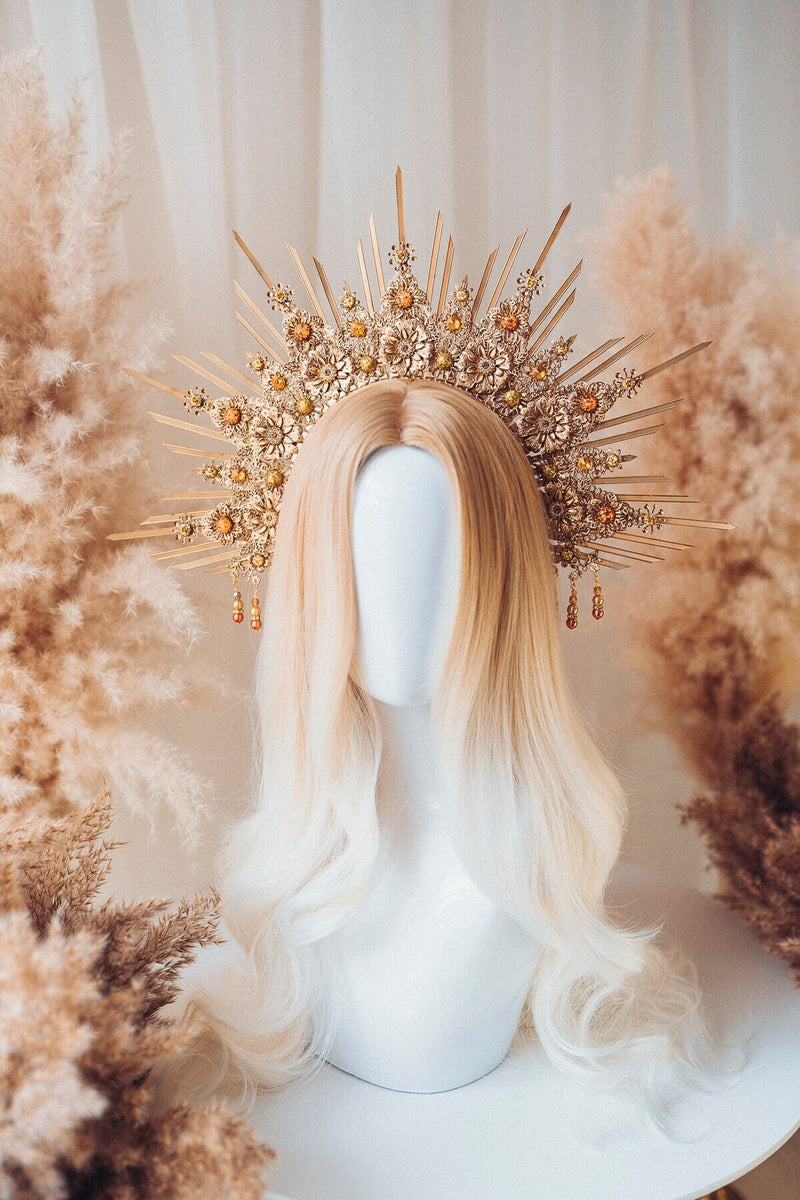 Gold Halo Crown, Celestial Headpiece, Goddess Crown, Festival Halo, Br ...