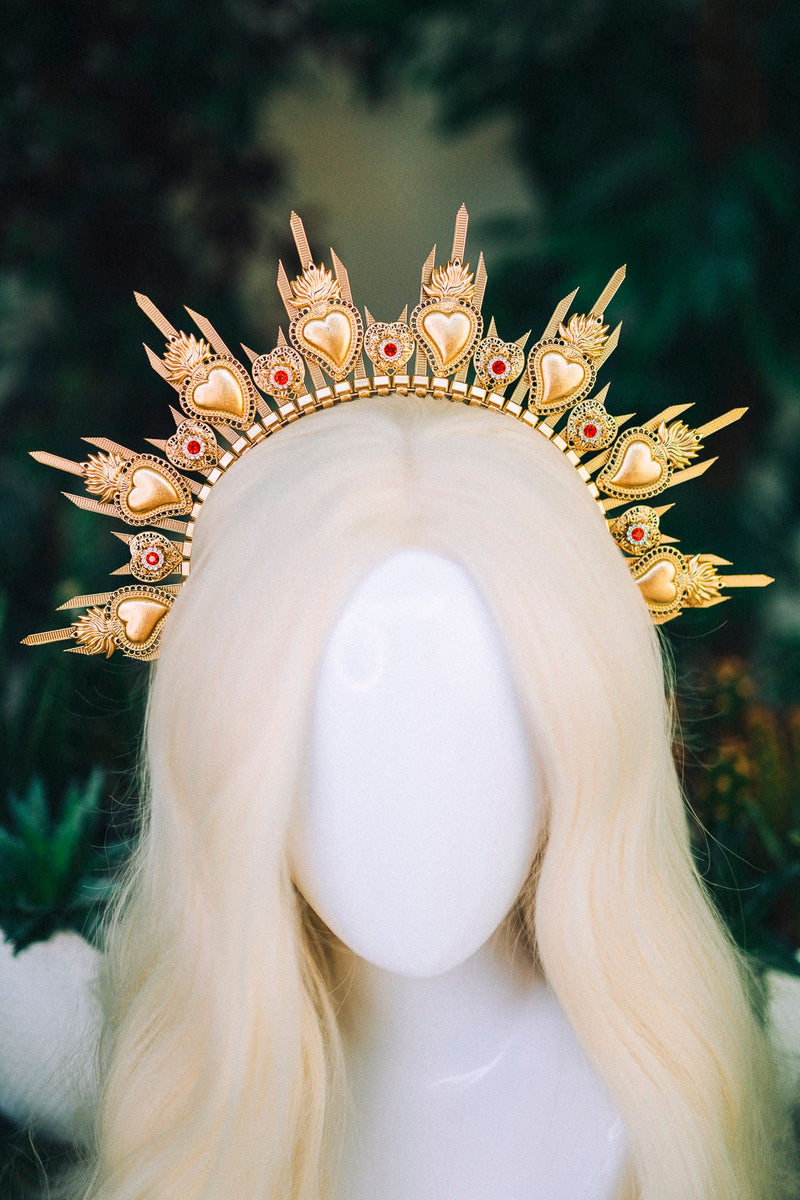 Sacred Heart Gold Halo Crown Bridal Goddess Headpiece – CARBICKOVA CROWNS