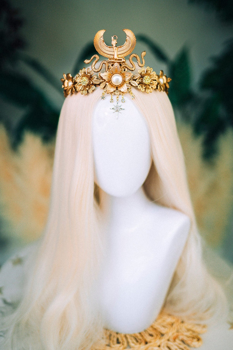 Egyptian Isis Goddess Crown Gold Headdress Celestial Bridal Tiara ...