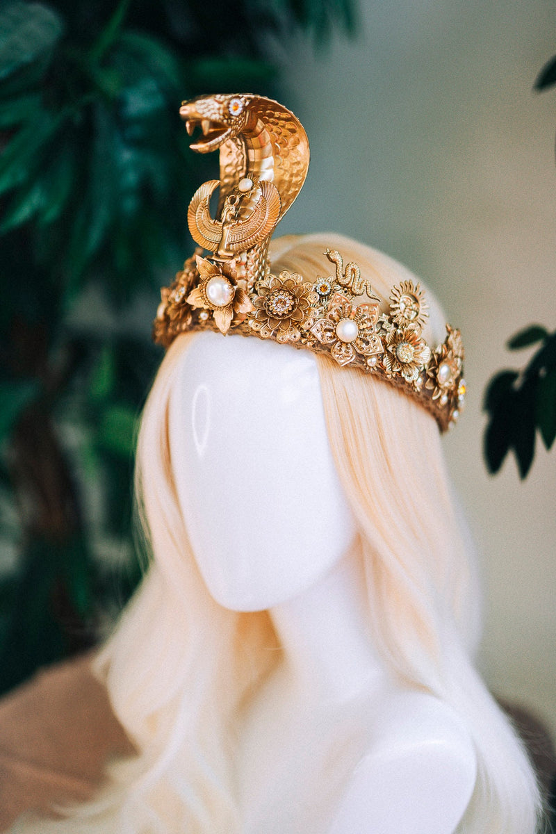 Cleopatra Crown, Egyptian Queen Crown, Gold Cobra Headpiece, Festival ...
