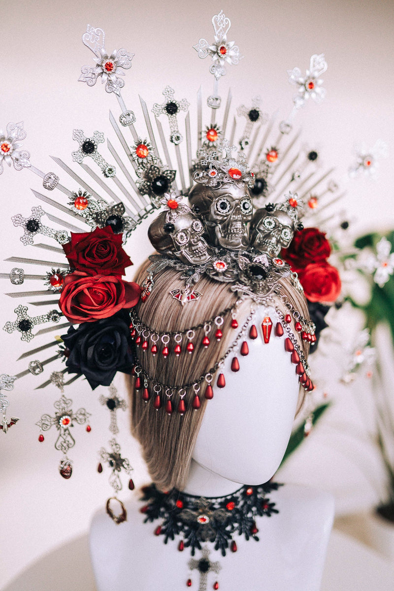 Vampire Queen Crown, Gothic Red Black Skull Headpiece, Halo Crown for ...