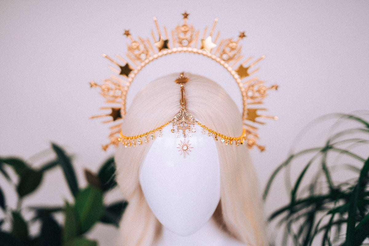 Sagittarius Zodiac Halo Crown Gold Celestial Goddess Headpiece Astrolo ...