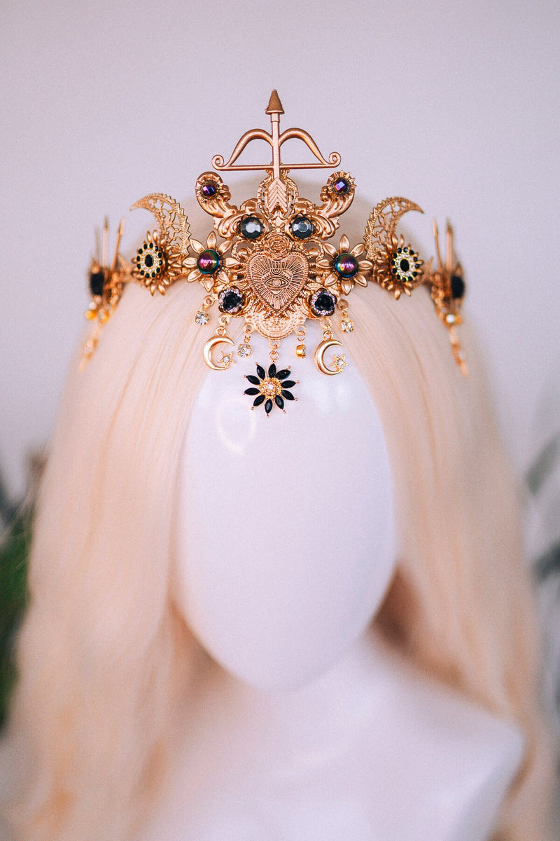 Sagittarius Zodiac Tiara Gold Celestial Goddess Headpiece Astrology Bi ...