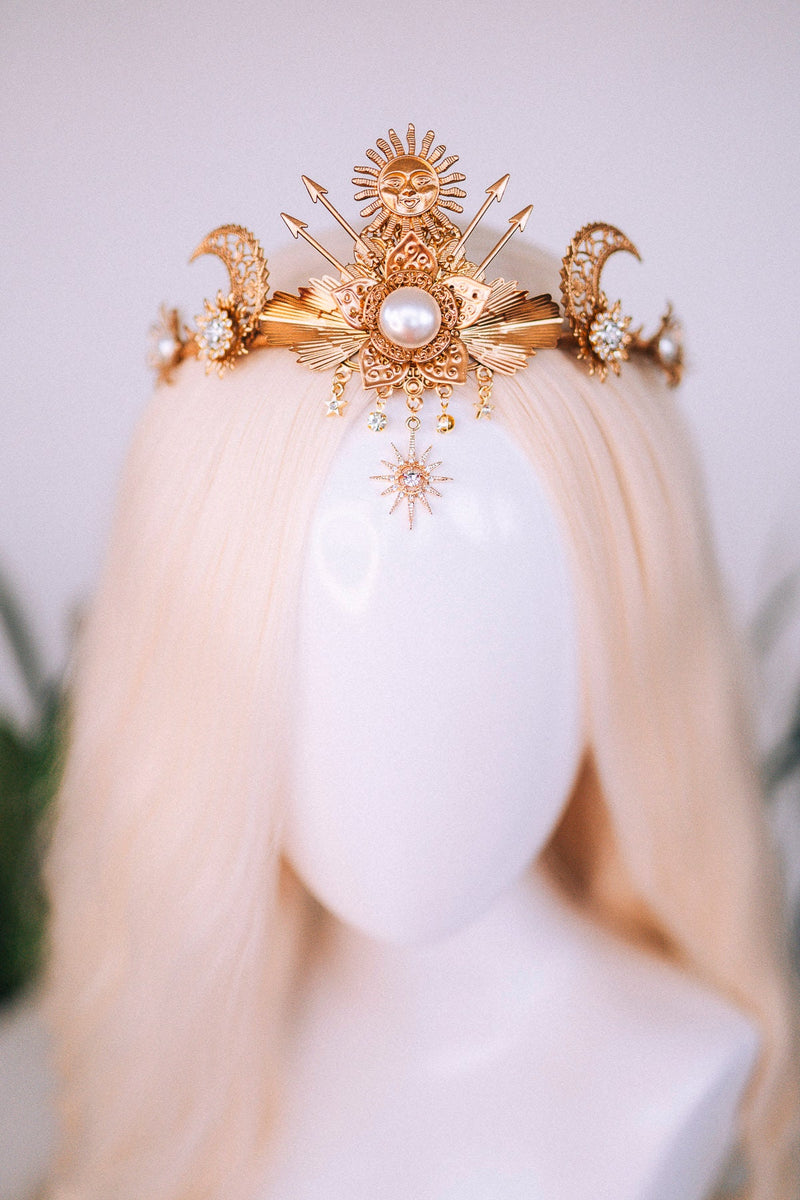Sagittarius Zodiac Tiara Gold Celestial Goddess Headpiece Astrology Bi ...