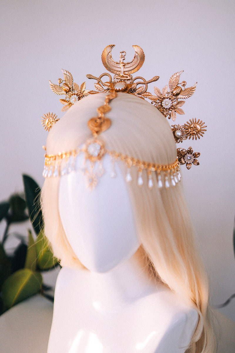Golden Isis Halo Crown Egyptian Goddess Headpiece – CARBICKOVA CROWNS