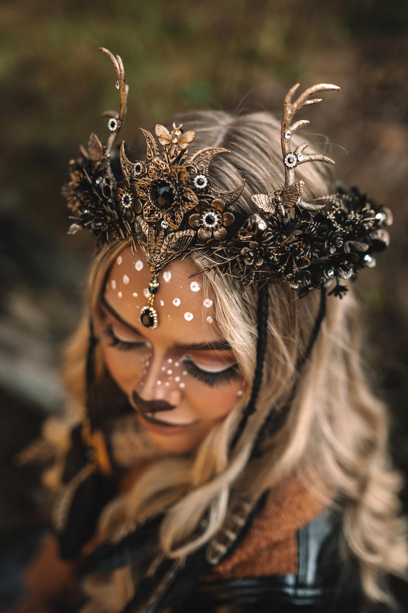 Deer Antler Crown, Dark Elf Headdress, Gothic Feather Tiara ...