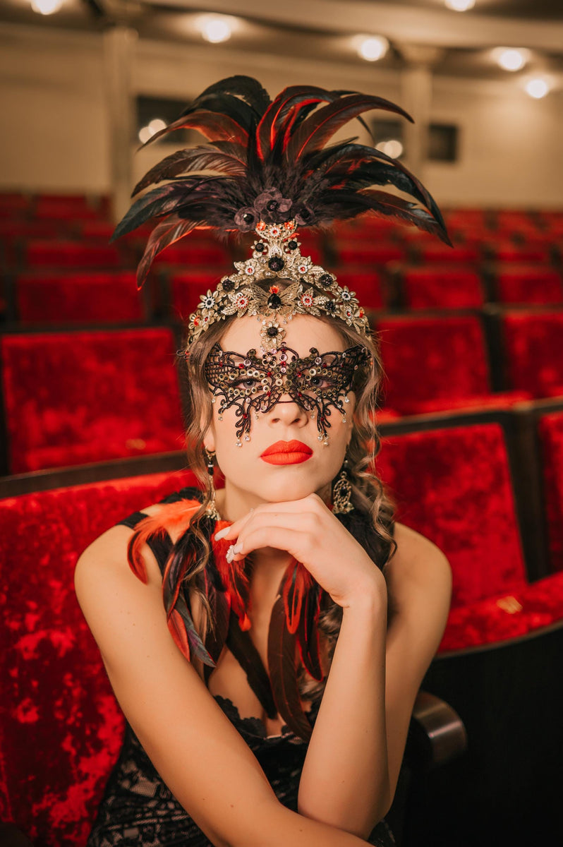 Venetian Carnival Crown, Luxury Masquerade Headdress, Feather Headpiec ...